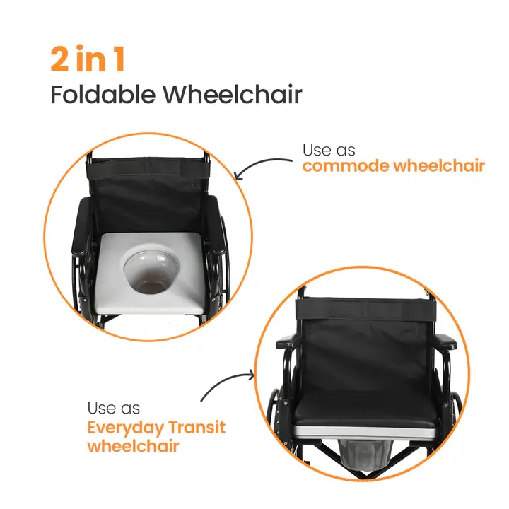 2 in 1 Foldable Wheelchair FSC101 - Regular & Commode Use - Arcatron ...