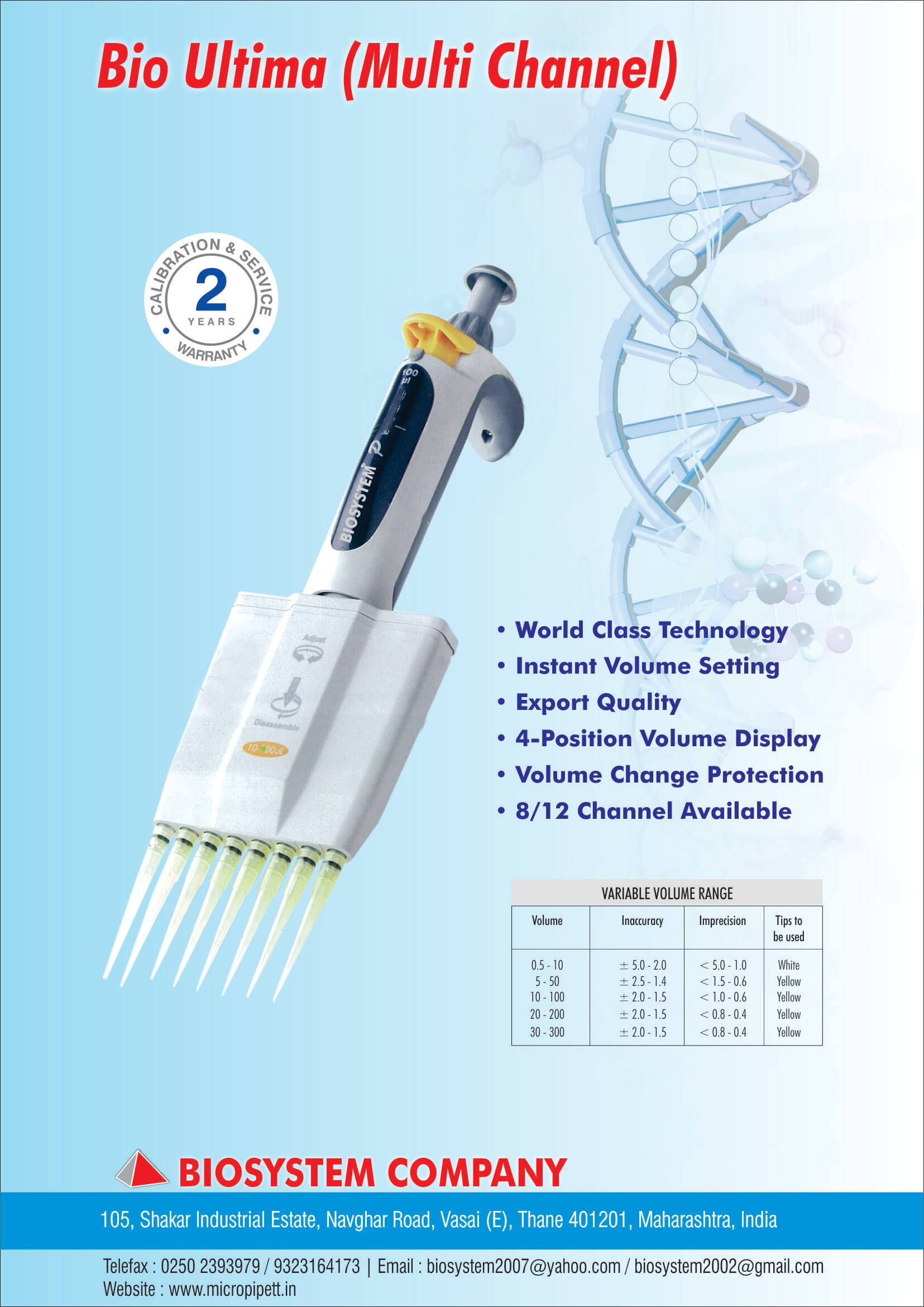 Buy SingleChannel Micropipette - Bio Ultima | Biosystem Company